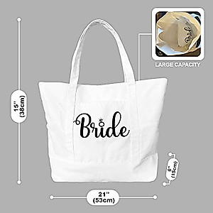 Bride Tote Bag Makeup Bag, Tote Bags, Comes with Artificial Pearl Keychains Handbag, 12OZ Canvas Large Tote Bag Bride Bag, Wedding Gift Bag, Bride Tote, Bride Gift Bag