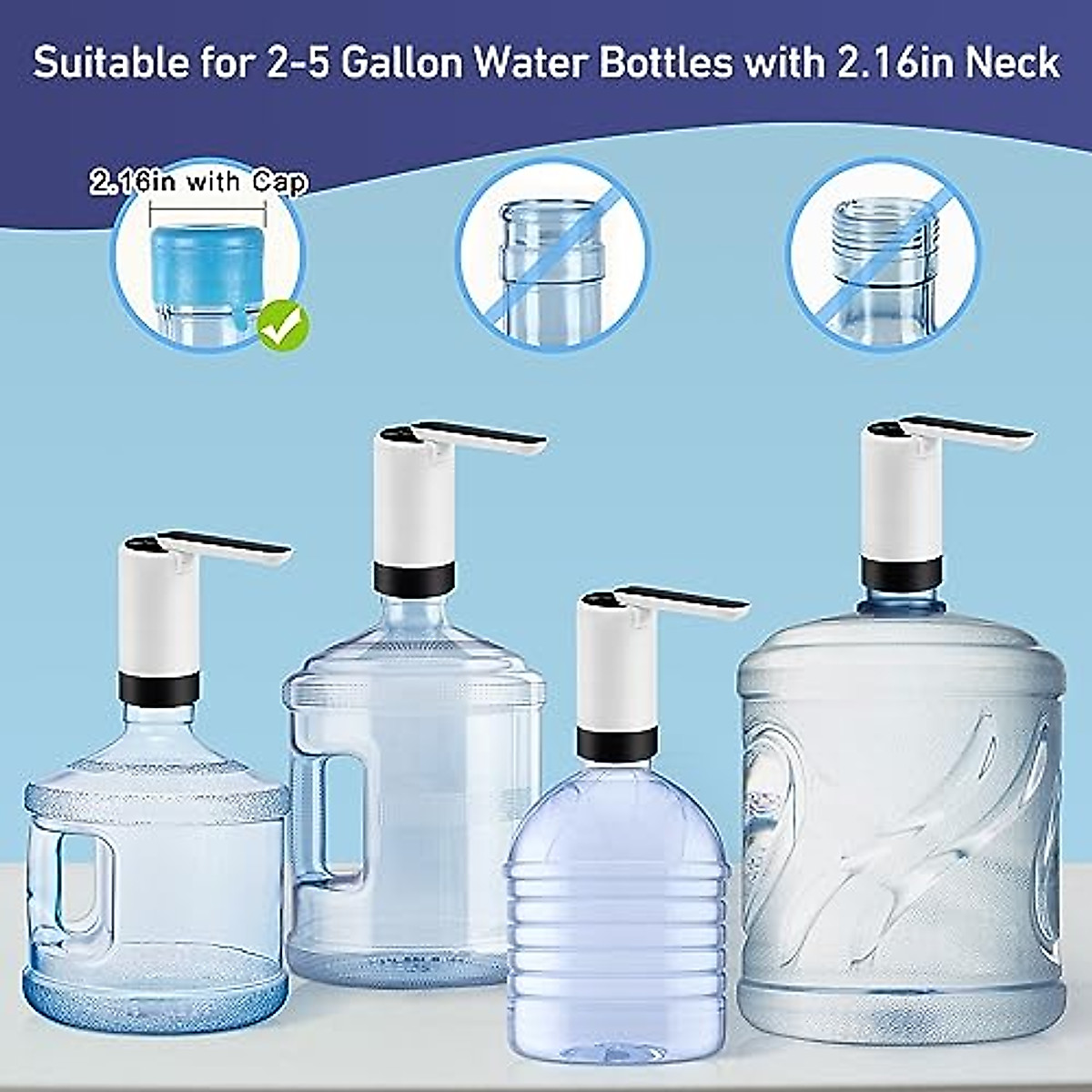 SMIRIT Folding Water Pump for 5 Gallon, 40s and 80s Quantitative Pumping, Continuous Pumping Electric Water Dispenser with Rechargeable