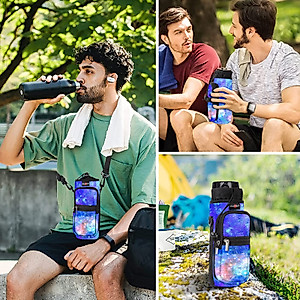 AUPET Water Bottle Sling Bag Sleeve Holder Carrier 25/32/40/64 oz,Insulated Crossbody Water Bottle Case Cover with Strap and Pockets for Men/Women Walking Hiking Camping (25oz, blue starry sky)
