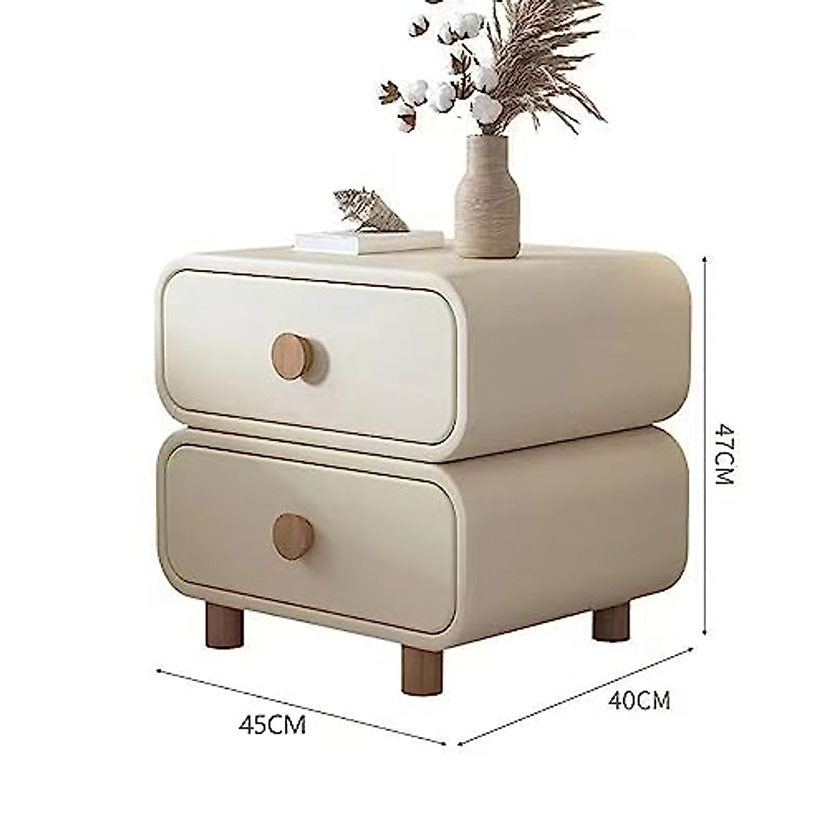 Bedside Cabinet with 2 Drawers,Mid-Century Modern 2 Drawer Solid Wood Nightstand,Wood Side Table End Table for Bedroom (Khaki)