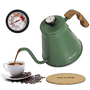 ECUZE Gooseneck Kettle With Thermometer for Stove Top, 40oz Coffee Kettle, Premium Food Grade Stainless Steel, Works On Stove And Any Heat Source, Pour Over Kettle for Tea and Coffee (blackish green)