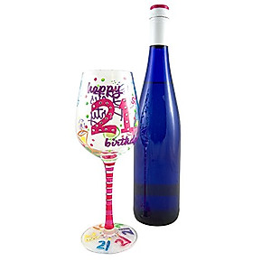 Top Shelf Unique Hand Painted 21st Birthday Wine Glass,15 fluid ounce