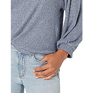 Daily Ritual Women's Cozy Knit Rib Blouson-Sleeve Sweatshirt, Blue Marl, Medium