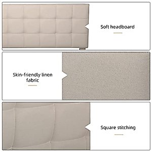 INCLAKE Queen Size Platform Bed Linen Upholstered Platform Bed Frame with RGB LED Lights and Adjustable Headboard Square Stitched Bed Frame, Wood Slats Support, No Box Spring Needed, Beige