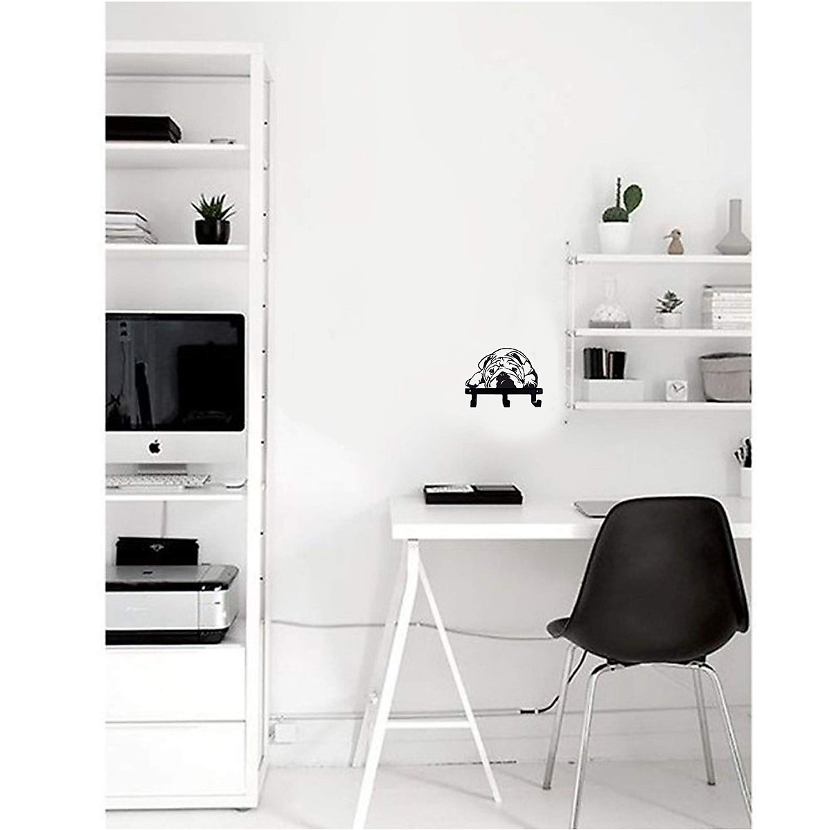 English Bulldog Resting Lazy Sleeping Shaped Black Coated Metal Wall Hook for Leash Key Kitchen Bathroom Bedroom Garage Mud Room