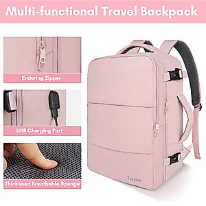 Travel Backpack for Women, Carry On Backpack with USB Charging Port & Shoe Pouch, TSA 15.6inch Laptop Backpack Flight Approved, College School Bag Casual Daypack for Weekender Business Hiking, Pink
