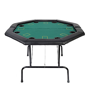 KARMAS PRODUCT Poker Table Folding Texas Holdem Casino Leisure Game Octagonal Table with Cup Holder 8 Player -Green