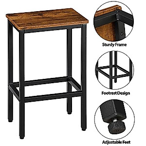 SUPER DEAL Counter Height Bar Stools Set of 2 for Kitchen, 26 Inches Industrial Backless Metal BarStools with Wood Top, Rustic Brown