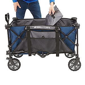 Gorilla Carts 7 Cubic Feet Foldable Collapsible Durable All Terrain Utility Pull Beach Wagon with Oversized Bed and Built in Cup Holders, Blue