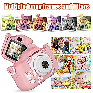 Vasttron Camera Toys for Kids 3 4 5 6 7 8 9 10 11 12 Years - Girls Boys Gift Digital Selfie Cameras Toddler Pink/Blue Cute Cat Camcorder Video Game Tools Children Electronics Toy with 32GB SD Card