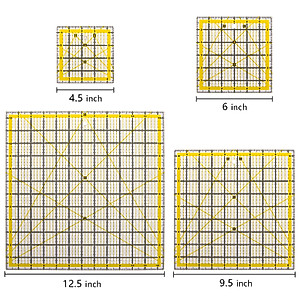 Suwimut Set of 5 Acrylic Quilting Ruler, Square Acrylic Quilter Ruler Fabric Cutting Ruler Clear Mark Acrylic Ruler with Double Colored Grid Lines for Quilting, Sewing, Crafts Template