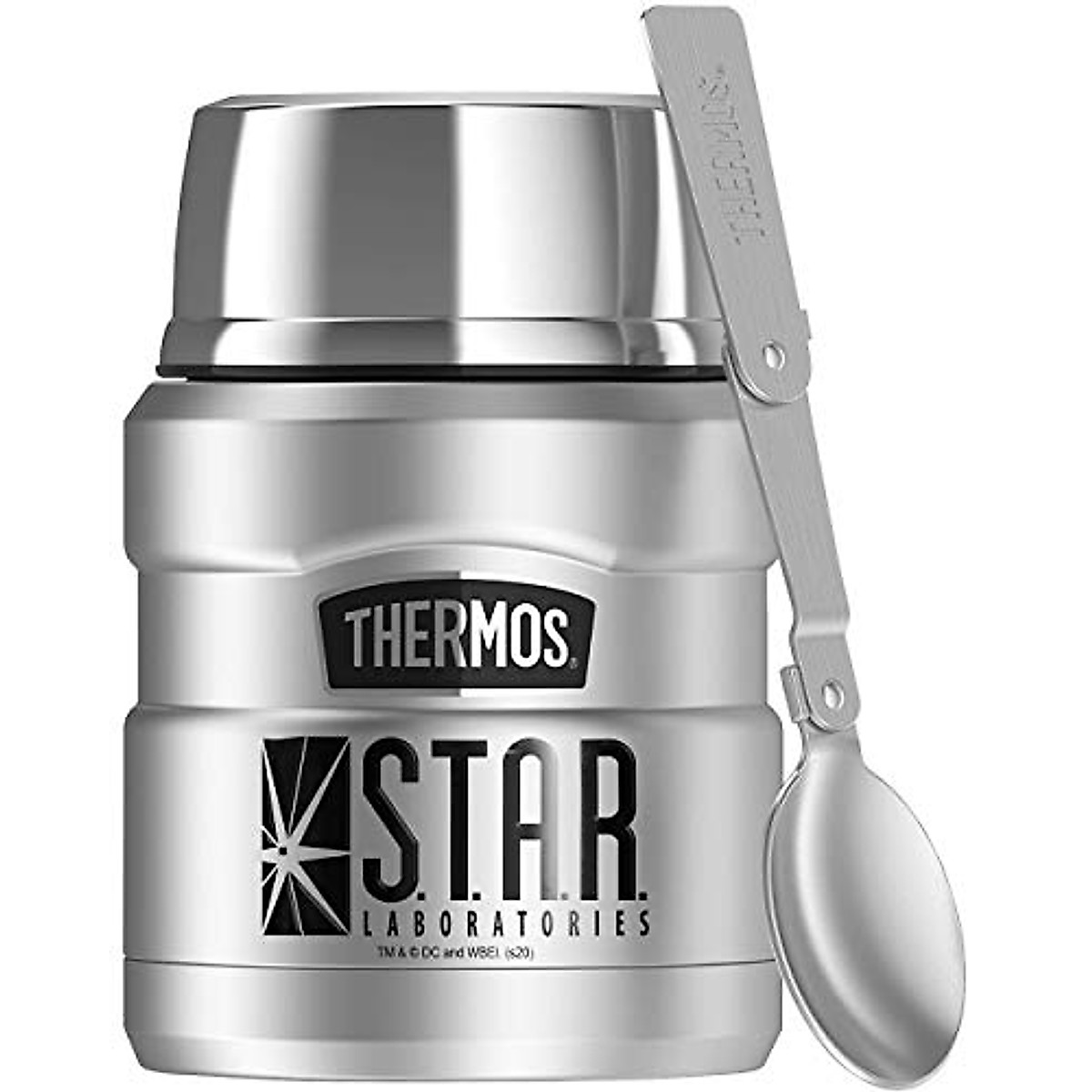 The Flash S.T.A.R. Labs Logo, THERMOS STAINLESS KING Stainless Steel Food Jar with Folding Spoon, Vacuum insulated & Double Wall, 16oz