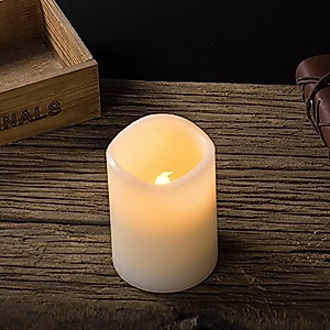 Enpornk Set of 12 Flameless Candles Battery Operated LED Pillar Real Wax Electric Unscented Fake Candles with Remote Control Cycling 24 Hours Timer, Ivory Color (D:3" x H:4")