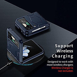 LEIAU for Samsung Z Flip 4 case z Flip 4 Case with Full Hinge Protection - Heavy Duty Armor Design Wireless Charging Cover Phone Case for Galaxy Z Flip 4 5G(PC+TPU) Blue