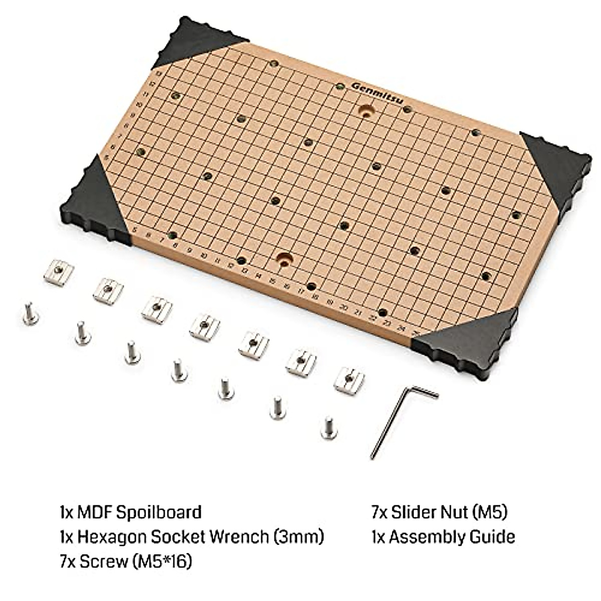 Genmitsu CNC MDF GRID Spoilboard for 3018 CNC Router Machine, Compatible with 3018-PRO/ 3018-PROVer/ 3018PROVer Mach3, 300 x 180 x 12mm (11-4/5''x 7''x 1/2''), M6 Holes (6mm), Screws and Nuts Included