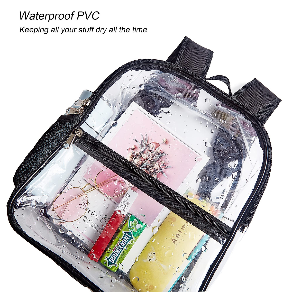 Vikcnitor Clear Mini Backpack Stadium Approved, Heavy Duty Waterproof Clear Bookbag for Concerts, Work, Sport Events-Black