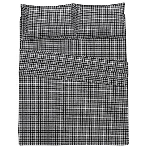 RUVANTI Flannel Sheets Twin Size - 100% Cotton Brushed Flannel Bed Sheet Sets - Deep Pockets 16 Inches (fits up to 18") - All Seasons Breathable & Super Soft - Warm & Cozy - 3 Pcs - Grey Plaid