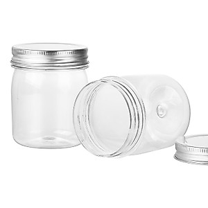 OMNISAFE 8 Ounce Clear Plastic Mason Jars With Screw On Lid, Reusable Empty Jars for Food Storage, Round BPA Free Containers for Sealing, Dry Food, Snacks, Candies, Breakage-proof, (Silver - 32 Pack)