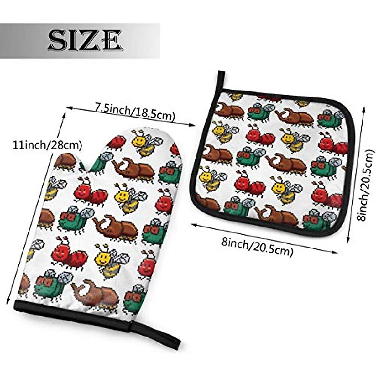 HENGE Insect Oven Mitts and Pot Holders Sets of 2,Resistant Hot Pads,Flexible Cooking Oven Gloves for Microwave BBQ Cooking Baking Grilling