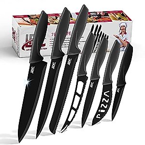 Lux Decor Collection Knife Set - 7 Piece Knives Set For Kitchen | Ultra Sharp Serrated Knife | Black Steak Knives Set | Rust Proof and Scratch Resistant Sharp Knives| Kitchen Knife Set