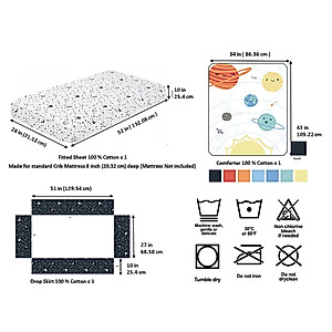 KHUJISTA Nursery Crib Bedding Sheet 3 Piece Set (Fitted Sheet Bed Dust Ruffle Drop Skirt Cute and Cozy Comforter, Cotton)