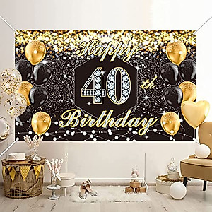 AILIBA 40th Birthday Banner Backdrop, 40th Birthday Party Decorations Black Gold 40th Birthday Photography Background, Black Gold Happy 40th Birthday Sign Birthday Party Supplies
