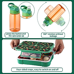 BDBKYWY 3D Dinosaur Lunch Box Kids Bento Box Insulated Lunch Bag with Ice Pack Water Bottle Spoon Salad Snack Container Silicon Cap Durable Water-Resistant Back to School Supplies for Boys Age 7-12