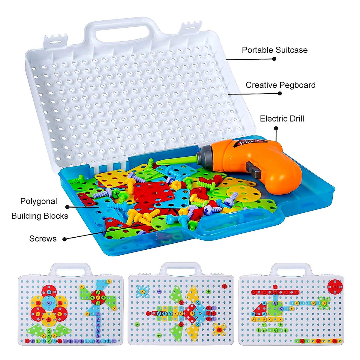 Haifeng 147 Pieces Creative nPlay Drill and Screwdriver Toy Set, DIY Mosaic Design Art Kit, STEM Education Learning Toy for Kids Aged 3-8 Years Old