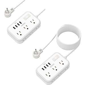 5ft Extension Cord and 15ft Extension Cord Bundle, 6 Outlets Power Strip with 4 USB Ports, NTONPOWER Flat Plug Extension Cord, Overload Protection, Wall Mount for Travel, Home Office, Dorm, Nightstand