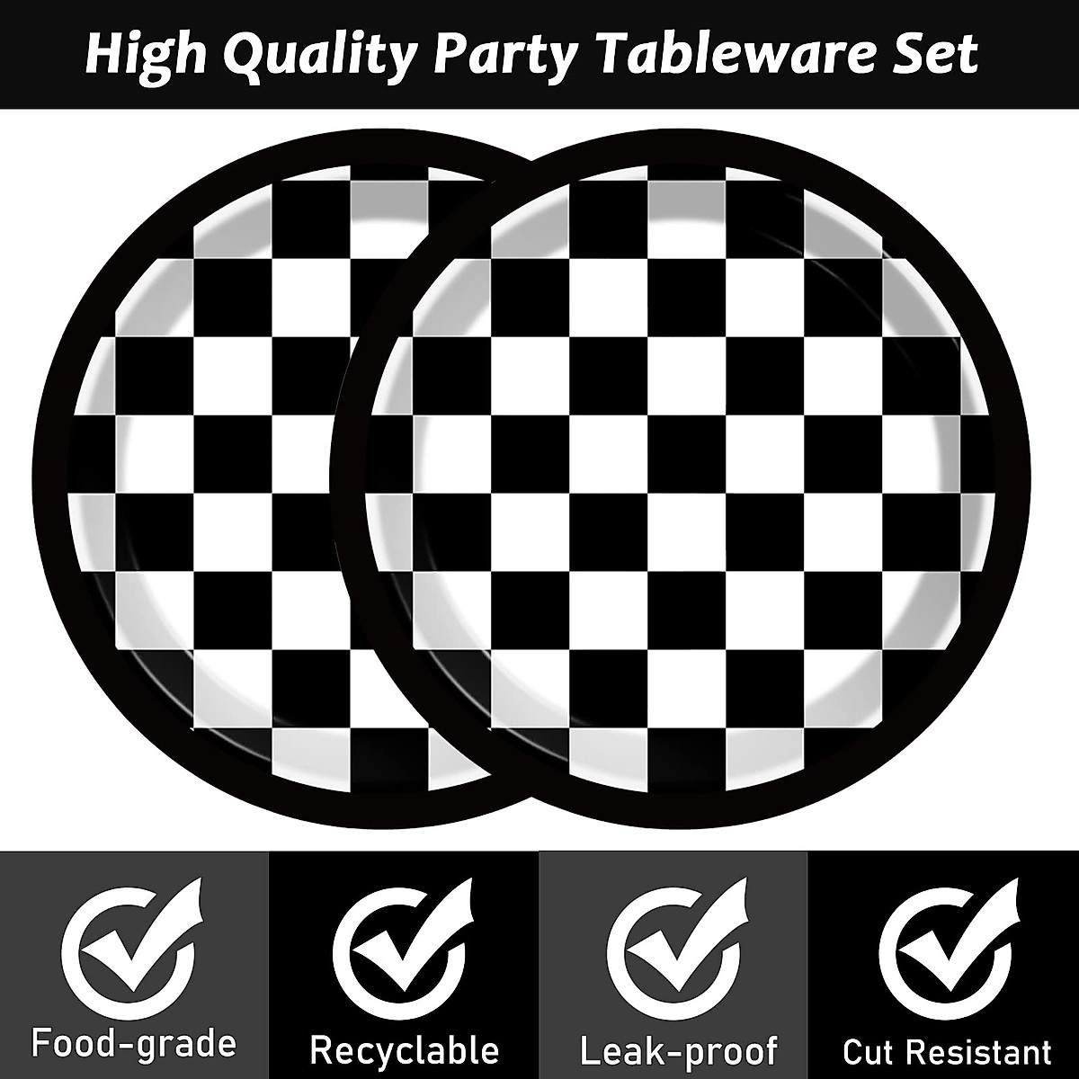 48 Pieces Black and White Checkered Flag Party Paper Plates for Race Car Party Supplies 7" Racing Car Theme Disposable Dessert Plates for Boys Men Birthday Baby Shower Race Fans Party Decorations