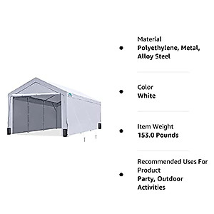 ADVANCE OUTDOOR 12x20 ft Heavy Duty Carport with Sidewalls and Doors, Adjustable Height from 9.5 ft to 11 ft, Car Canopy Garage Party Tent Boat Shelter with 8 Reinforced Poles and 4 Sandbags, White