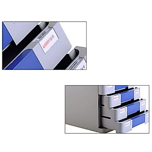 Flat File Cabinet,Desktop Lock Plastic Drawer Storage Organization, with Blank Label and 5 Drawers-Blue