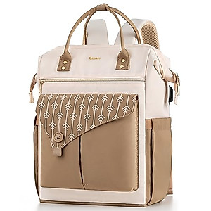 MOMUVO Laptop Backpack for Women Laptop Bag with USB Port, Student Bookbag Water Resistant Backpacks Teacher Doctor Nurse Work Backpack Stylish Travel Bags, Fits 17-Inch Laptop Khaki Beige