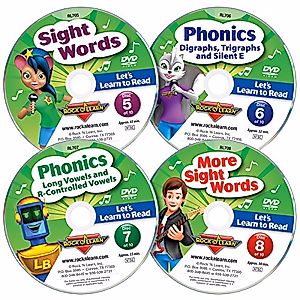 Let’s Learn to Read 10 DVD Collection by Rock ‘N Learn (170 sight words, covers all phonics rules, vowels, consonants, blends, digraphs, practice sections to build reading fluency, 80 downloadable worksheets and more.)