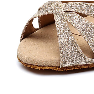 Goettin Women's Glitter Latin Ballroom Dance Shoes Cross-Band Dancing 3 inch Heels (US10) Light Gold