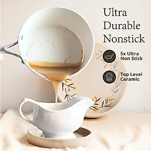 Yatoshi Nonstick Ceramic Cookware Set (7 Piece) - Non Toxic, PTFE & PFOA Free - Oven Safe & Compatible with All Stovetops (Gas, Electric & Induction)