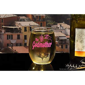The Godmother Printed Stemless Wine Glass - Premium Quality, Handcrafted Glassware, 15 oz., Collectible Gift Item for Godparents, Birthdays, & Special Occasions