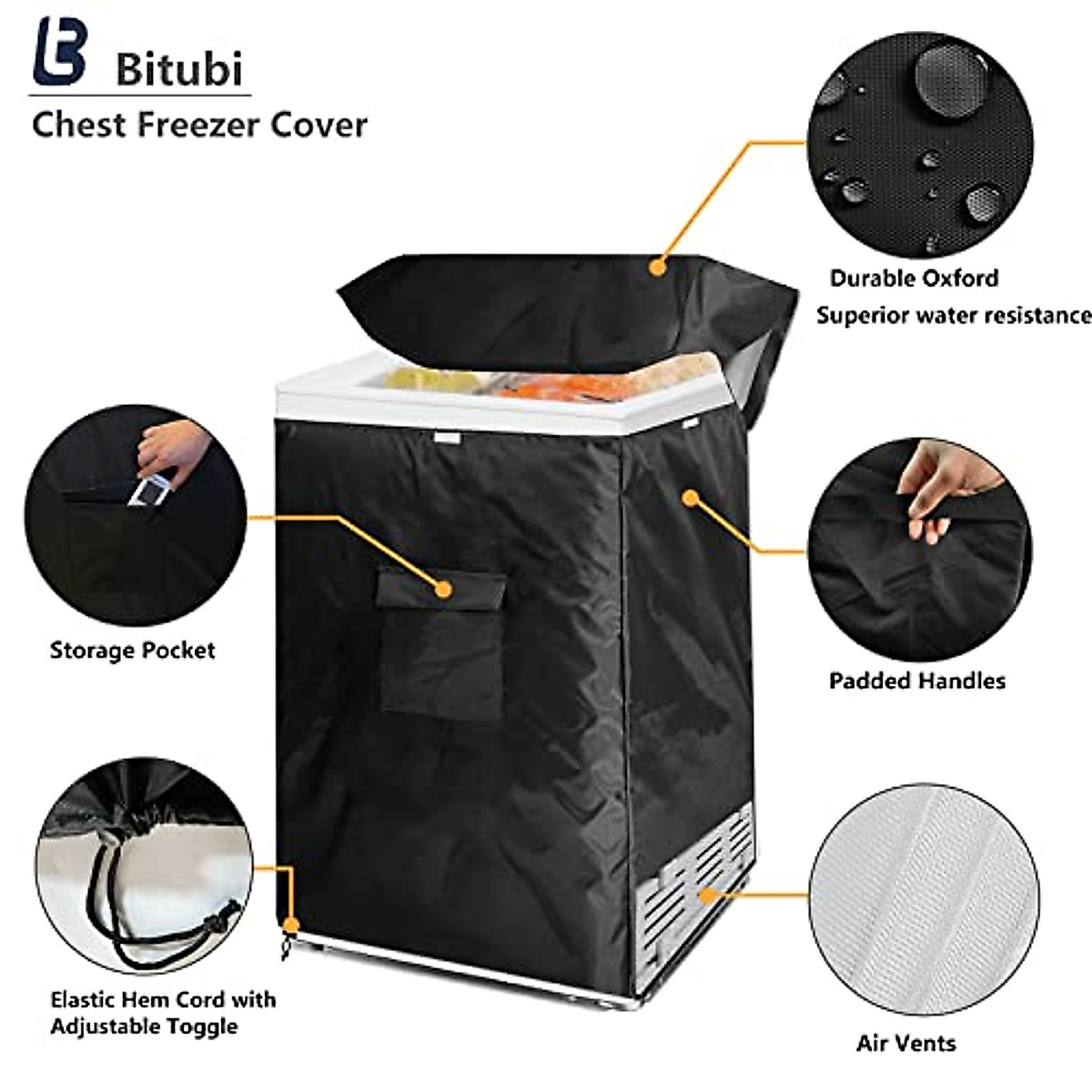 Bitubi Chest Freezer Cover– Waterproof, Dustproof, Sun-Proof, L28”W23”H34” Suitable for most 5.0 Cubic Compact Deep Freezer on market (Black)