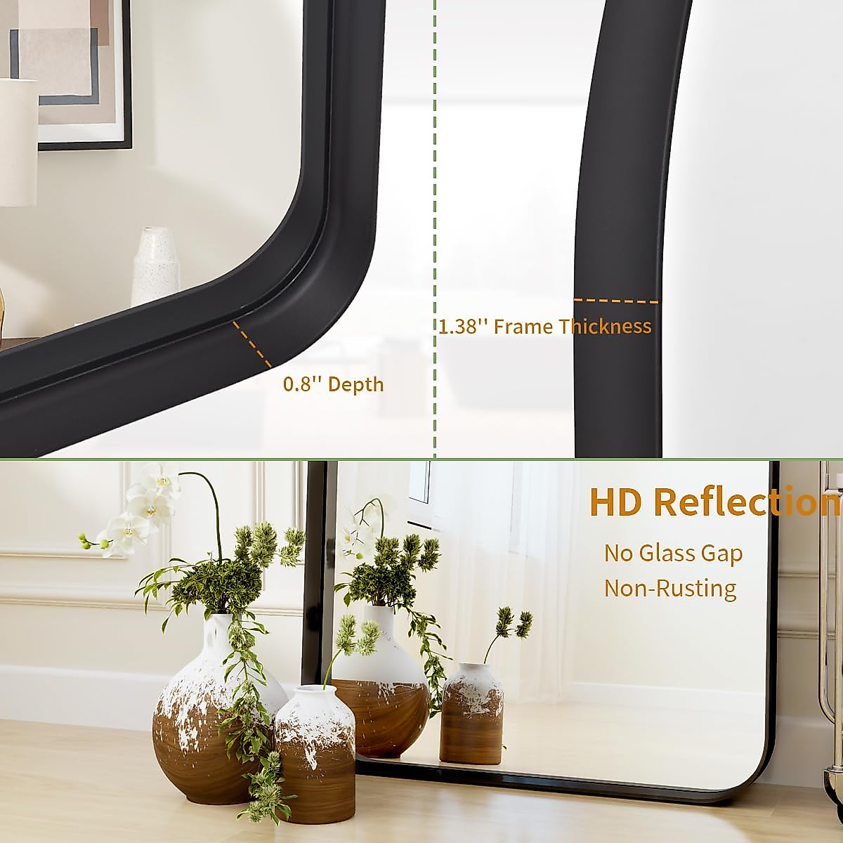 VooBang 24"x65" Arched Full Length Mirror, Black Deep Frame Floor Mirror, Modern Arch Full Body Mirror for Bedroom, Living Room, Hanging or Leaning Against The Wall