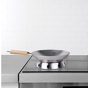 Helen's Asian Kitchen 97146 Round Bottom Wok, Carbon Steel and Bamboo, 12-Inches, 4-Piece Set, One Size, Black