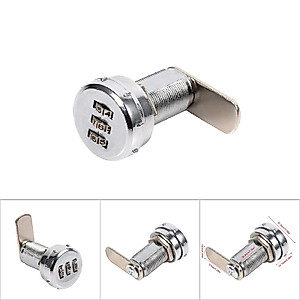 3 Digit Code Combination Lock, Stainless Steel Durable Security Lock Easy to Install Password Coded Cabinet Lock for Household(17~23mm)
