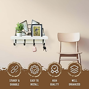 Rooty Heart Windmill Key Holder Wall Mount, Decorative Wall Mounted Key and Mail Holder with Shelf, Wall Decor, Farmhouse Wall Decor, 4 Rustic Key Hooks for Coats & Keys, White Key Holder for Wall