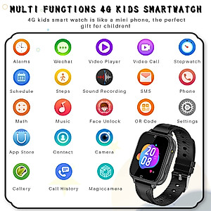OKYUK 4G SmartWatch for Kids, 1.69'' Touch Screen Child's Mini Cell Phone Watch with GPS Tracker, SOS Calling, Face Unlock Wristwatch for Boys Girls, Birthday Xmas Gifts for Age 3-12 Years (Black)