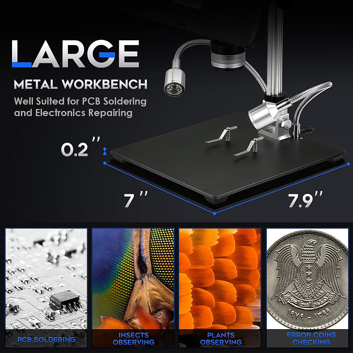 TOMLOV DM10 8.5'' Digital Microscope 1300X Coin Microscope + Extension Tube ET02, UHD Video Microscope with 12MP Ultra-Precise Camera Sensor for Adults, SD Card Include