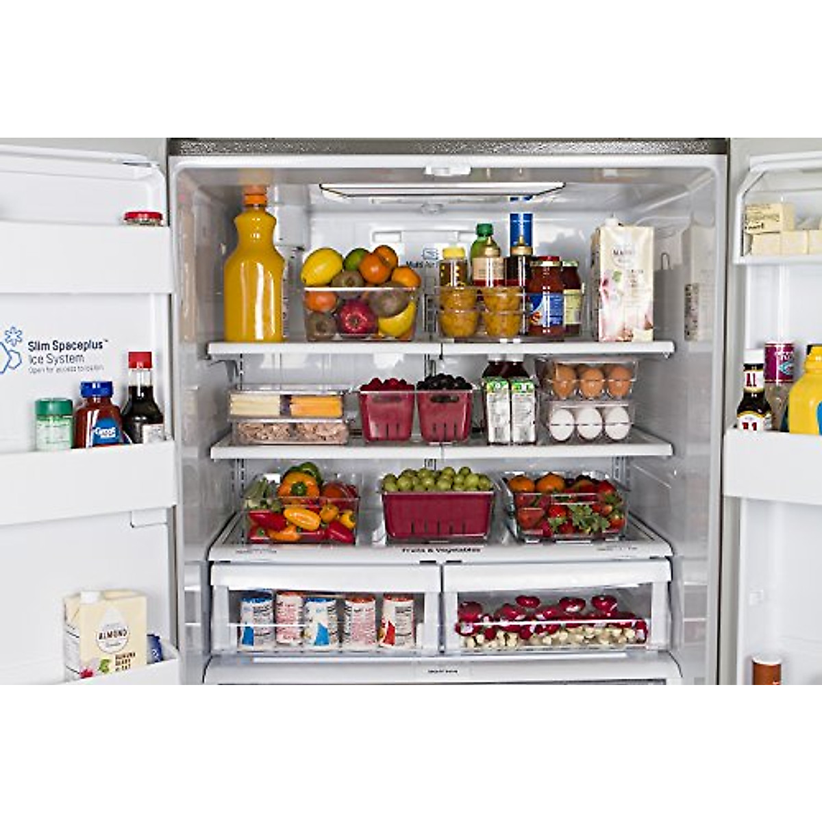 Kitchen Spaces KSEG12-AMZ Egg Tray 14pc Stackable Food Storage Organizer for Refrigerator, 14.5" x 3" x 4.5", Clear