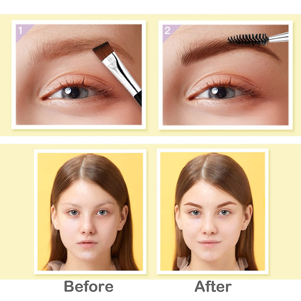 BLEGGEIT Pro Eyebrow Brush and Comb, Metal Eyelash Brush and Eyelash Comb Separator, Steel Brow Brush and Eyebrow Comb Set, Spoolie Brush and Angled Brow Brush, Precision Application, Defining and Shape (2 PCS)