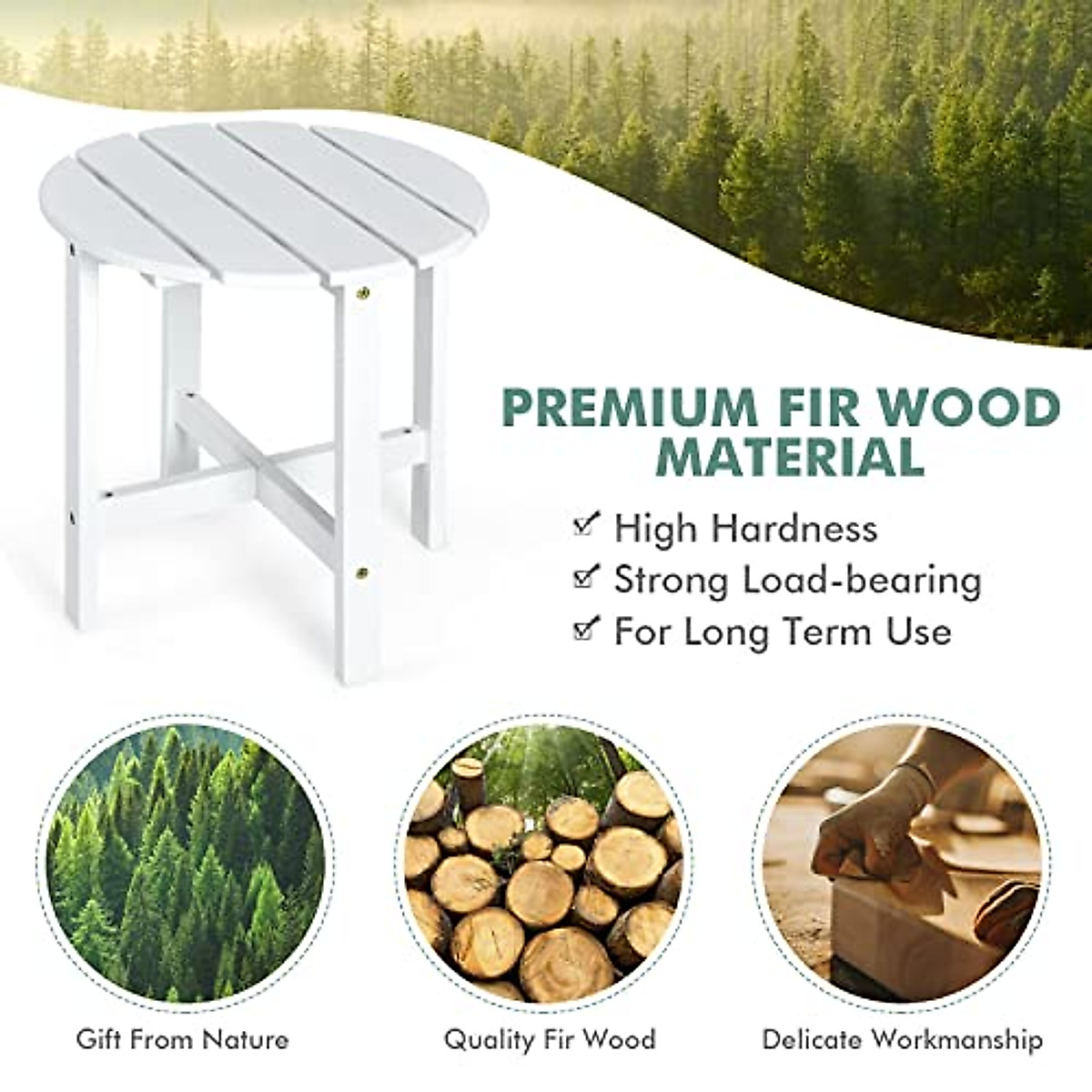 RELAX4LIFE 18” Outdoor Side Table - Solid Wood Patio Side Table w/Stable Construction, Weather Resistant, Small Round Table for Patio, Garden, Lawn, Backyard, Balcony, Small Patio Table (1, White)