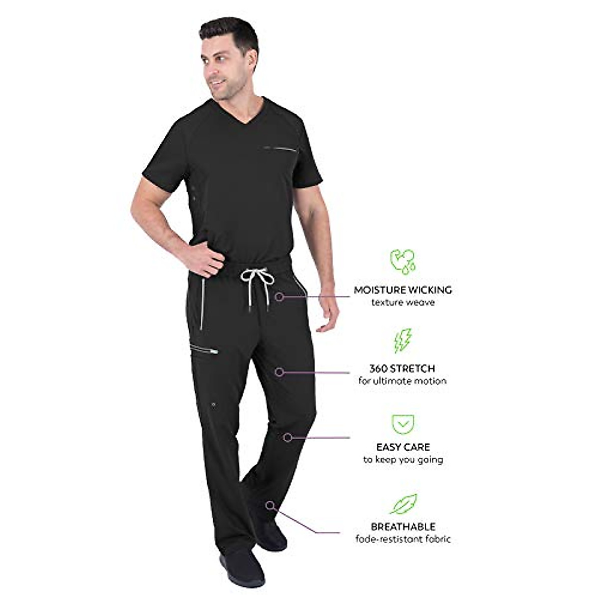 Healing Hands 6 Pocket Mens Scrubs Pant HH360 9171 Noah Cargo Scrub Pant for Men Full Elastic with Drawstring Black MSH