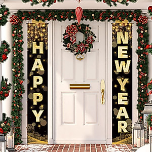 Labeol Happy New Year Banner,72 x 12 Inch Large New Year Front Door Porch Sign Hanging Banner Decorations New Years Eve Party Supplies 2023,Happy New Year Decorations for Outdoor Indoor Home Wall