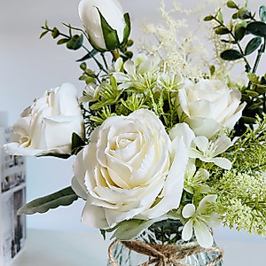 LADADA Fake Flowers with Vase, Silk Roses Artificial Flowers in Vase, Suitable for Wedding, Party, Home Decor.（Ivory）